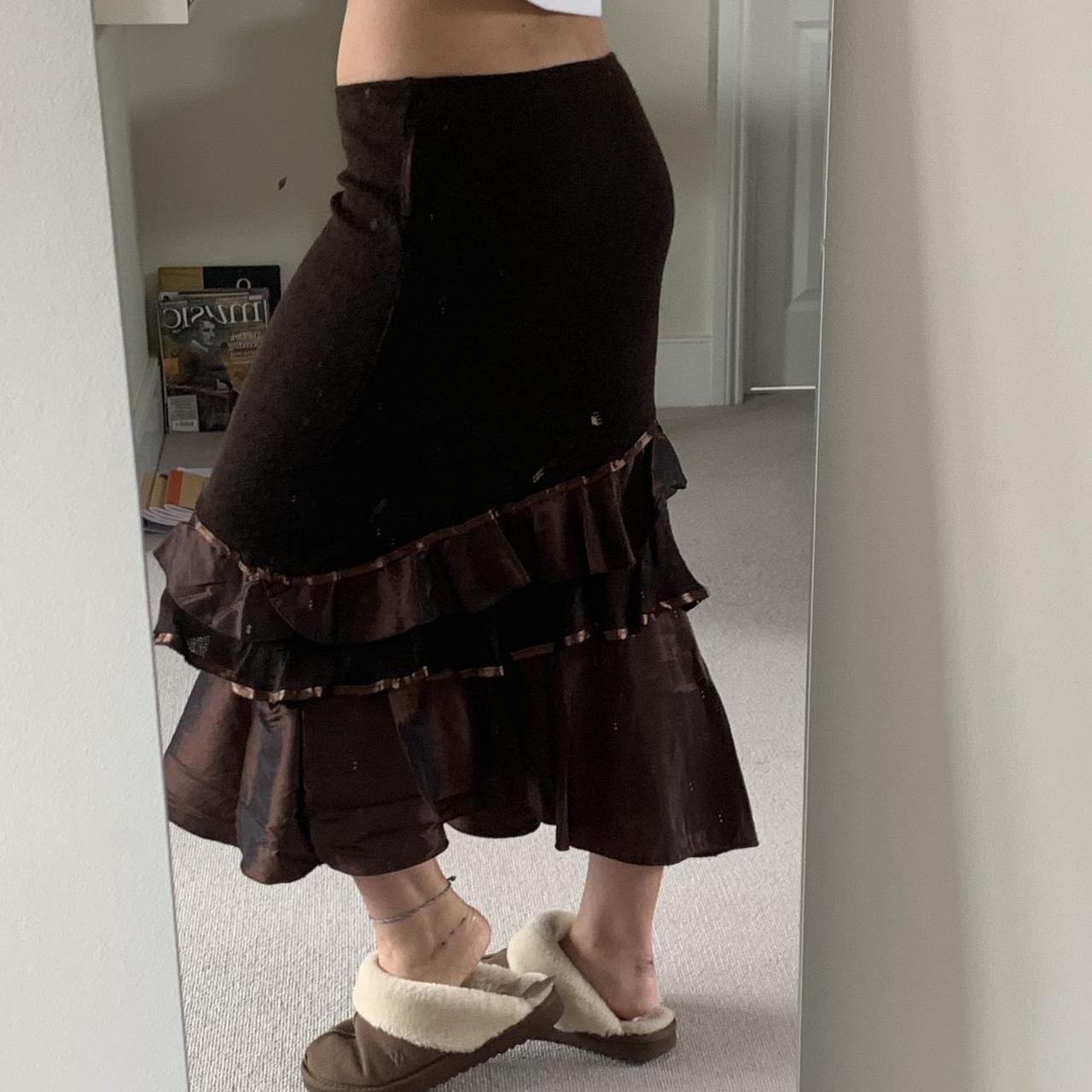 Super unique brown ruffle skirt with elasticated... - Depop