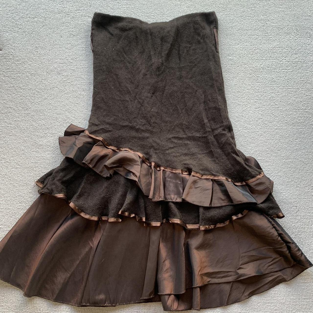 Super unique brown ruffle skirt with elasticated... - Depop