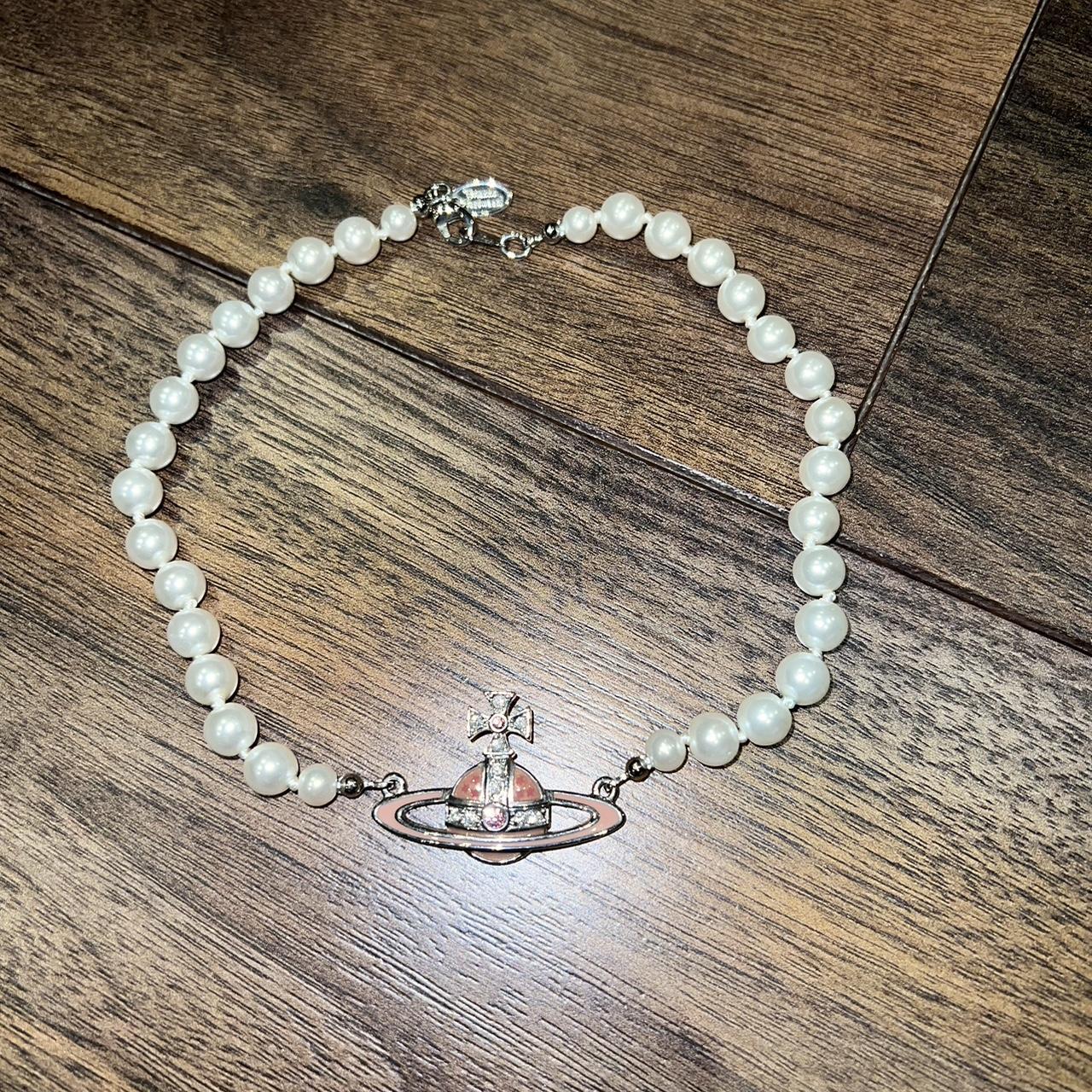 Vivienne Westwood Choker faux pearls with pink. Depop