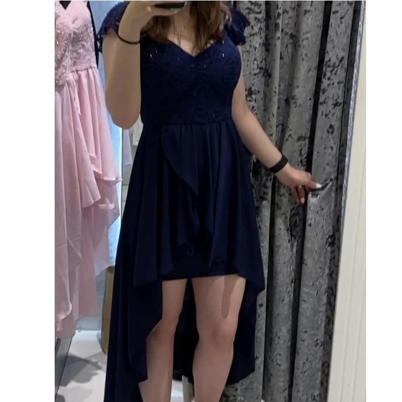 Ladies Dress With Embroidered Lace Detail Navy Blue Depop
