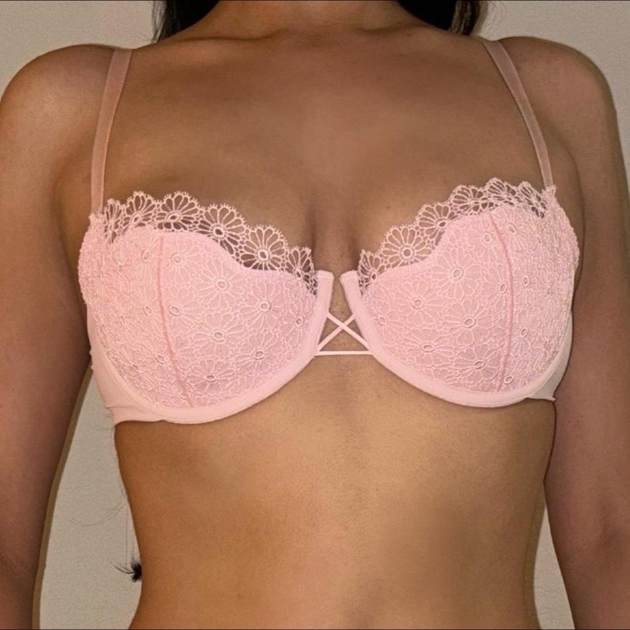 The most beautiful pink floral lace bra from... - Depop