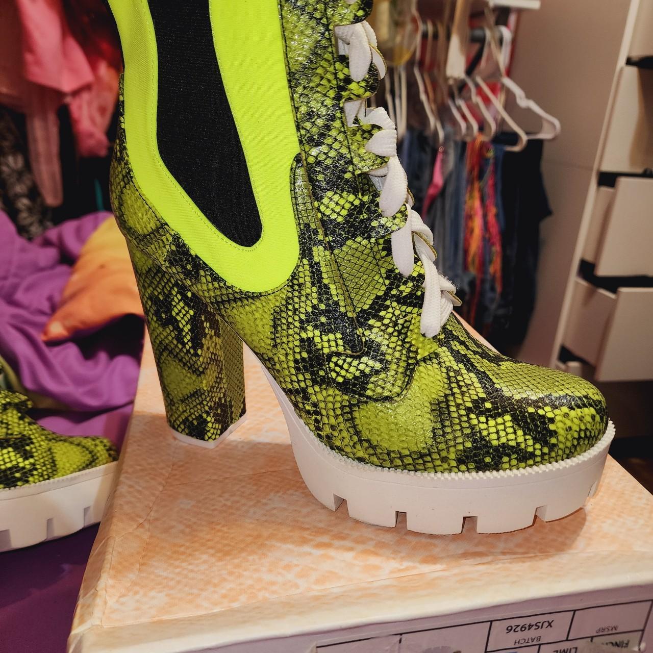Neon green snake print boots never worn ️ #neon... - Depop