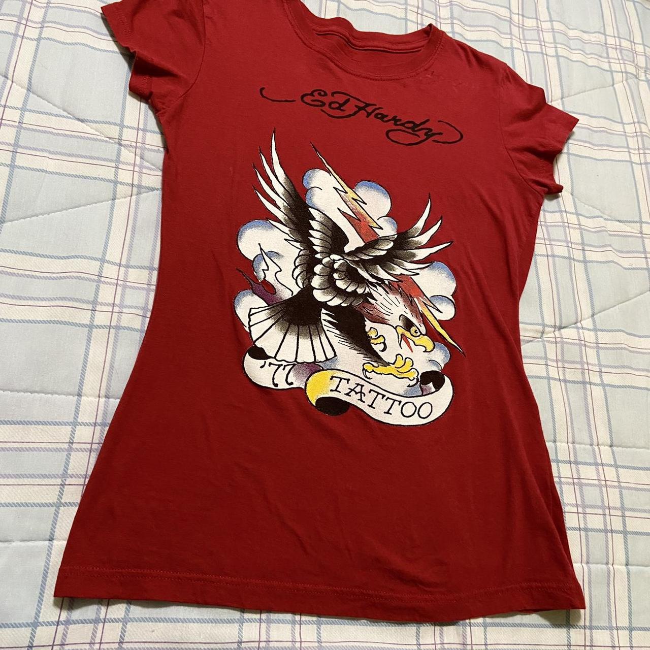 ed hardy baby tee - red top with classic eagle... - Depop