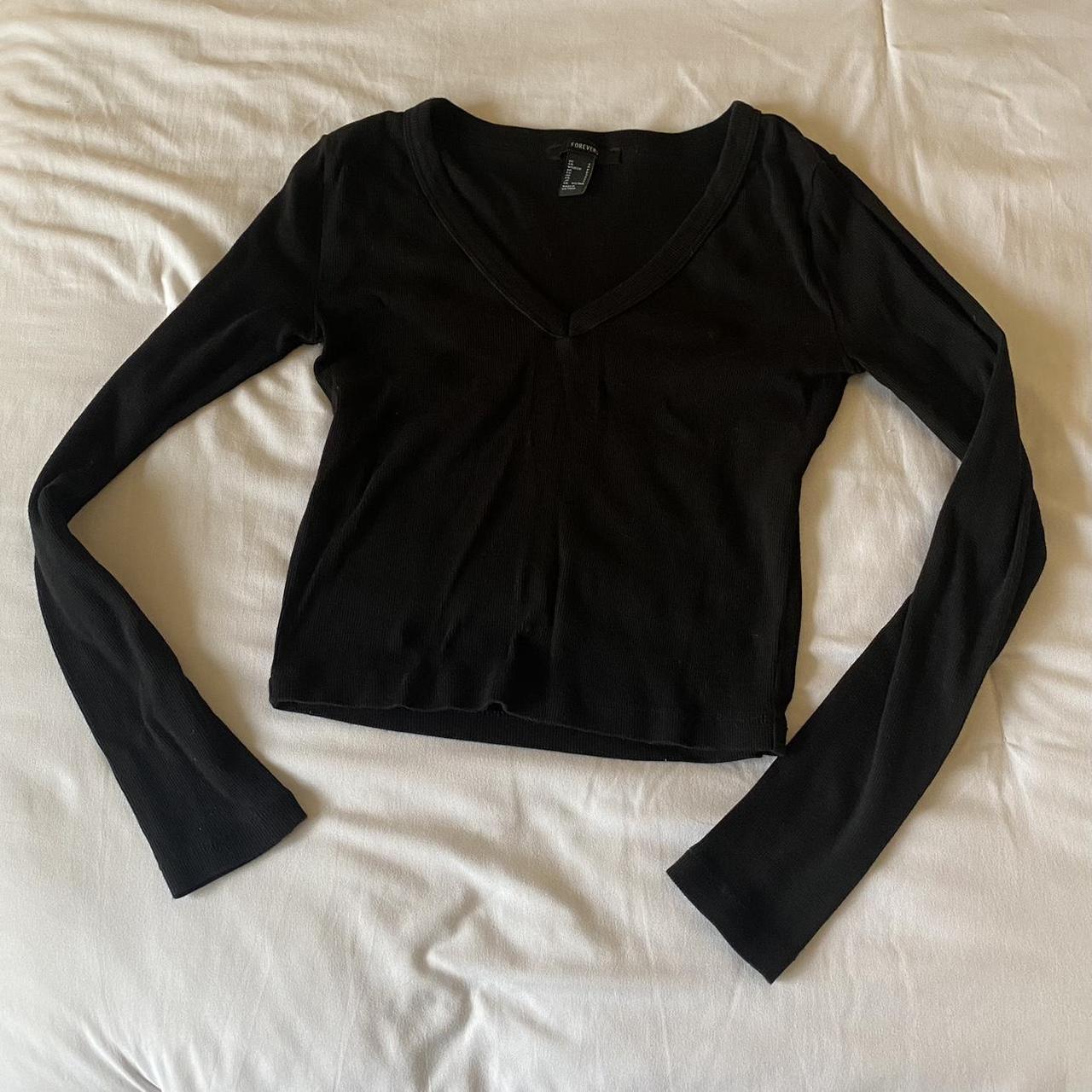 Basic v neck ribbed black long sleeve! Great staple... - Depop