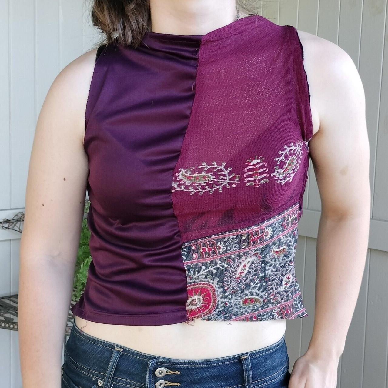 Vintage Y2K 2000s Reworked Top Purple Paisley Mesh... - Depop
