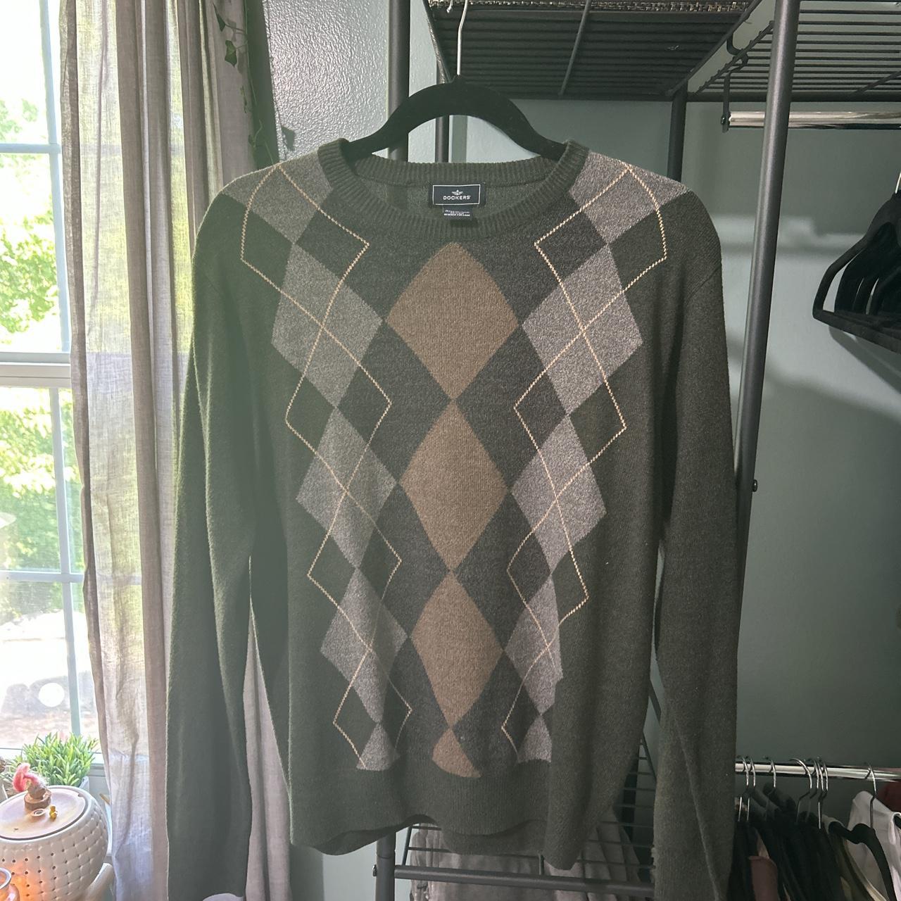 Men’s dark green diamond pattern sweater, size small... - Depop