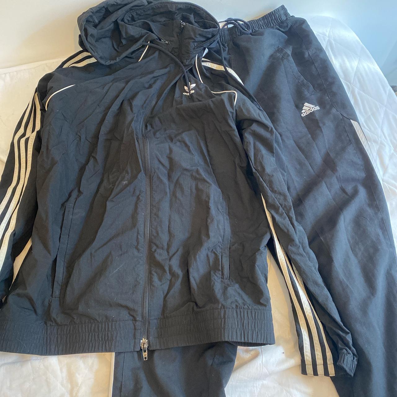 black Adidas tracksuit size large good condition - Depop