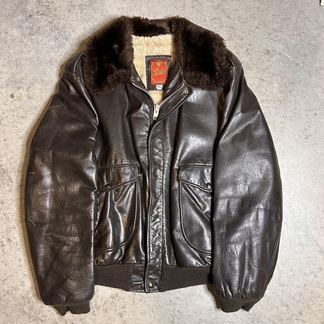 1970s flight jacket. Sherpa lining, real leather.... - Depop