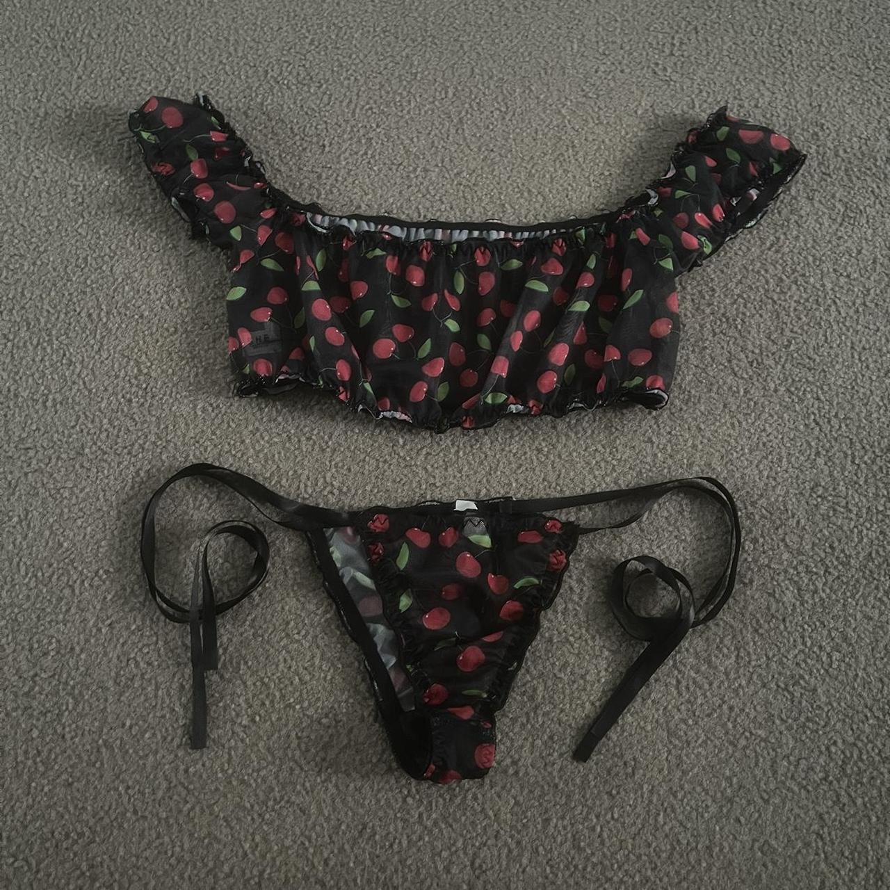 cherry lingerie set: - only tried on - will be... - Depop