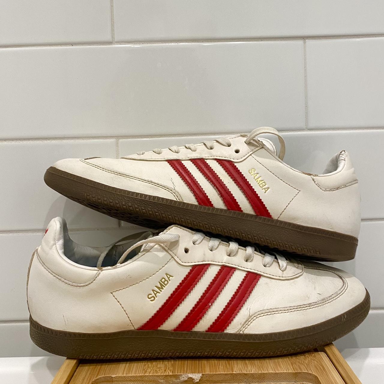 original all leather Adidas sambas Red and white... - Depop