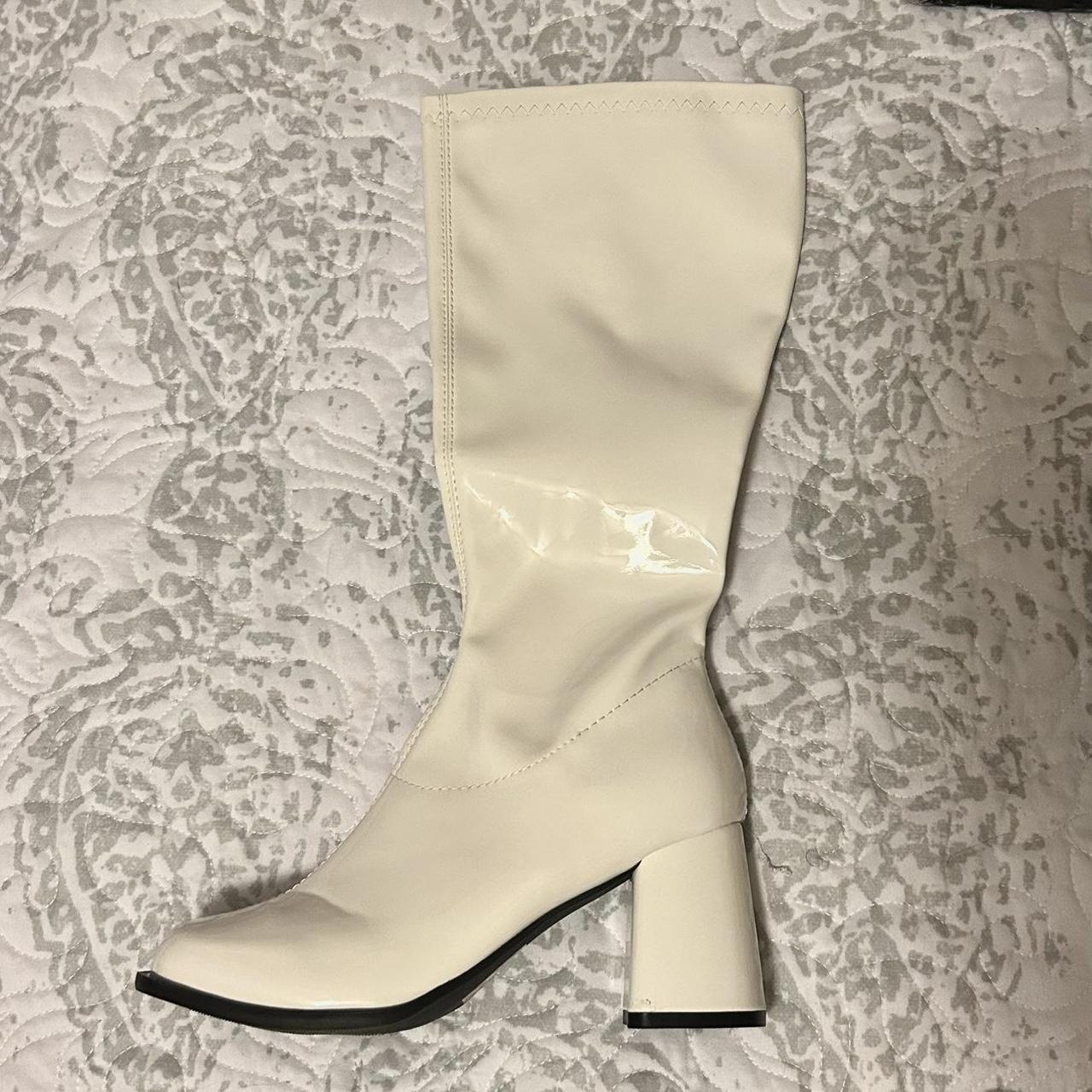 white go go boots 🐰 size 8 stop at mid calf area... - Depop