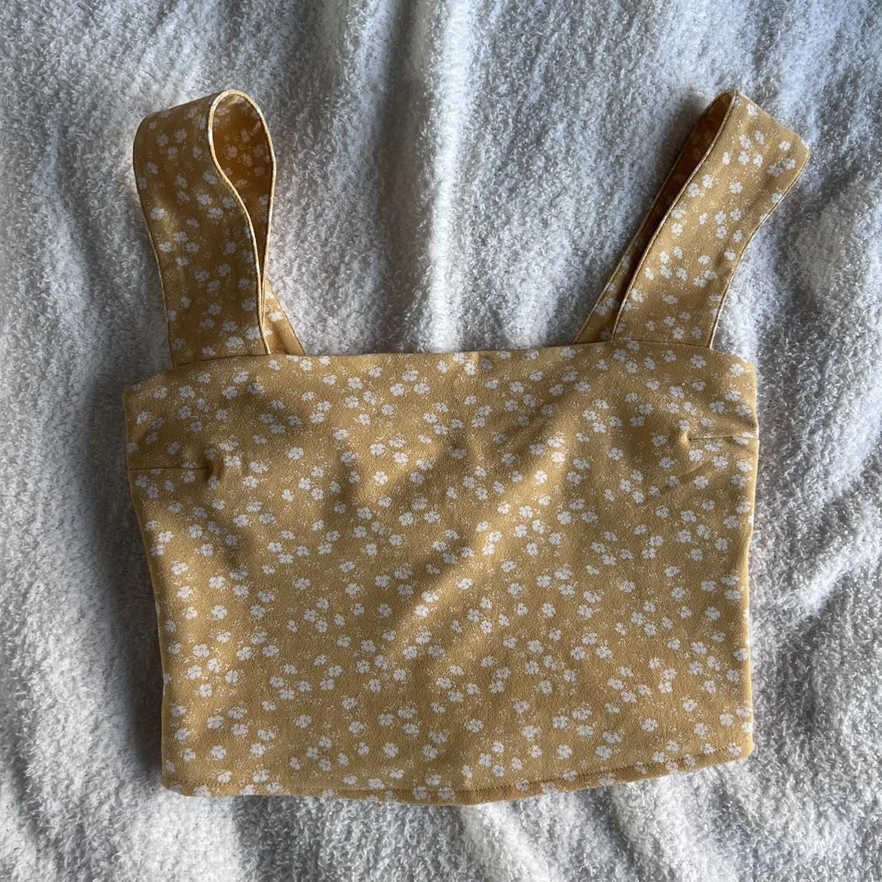 yellow / mustard and white floral top Crop top /... - Depop