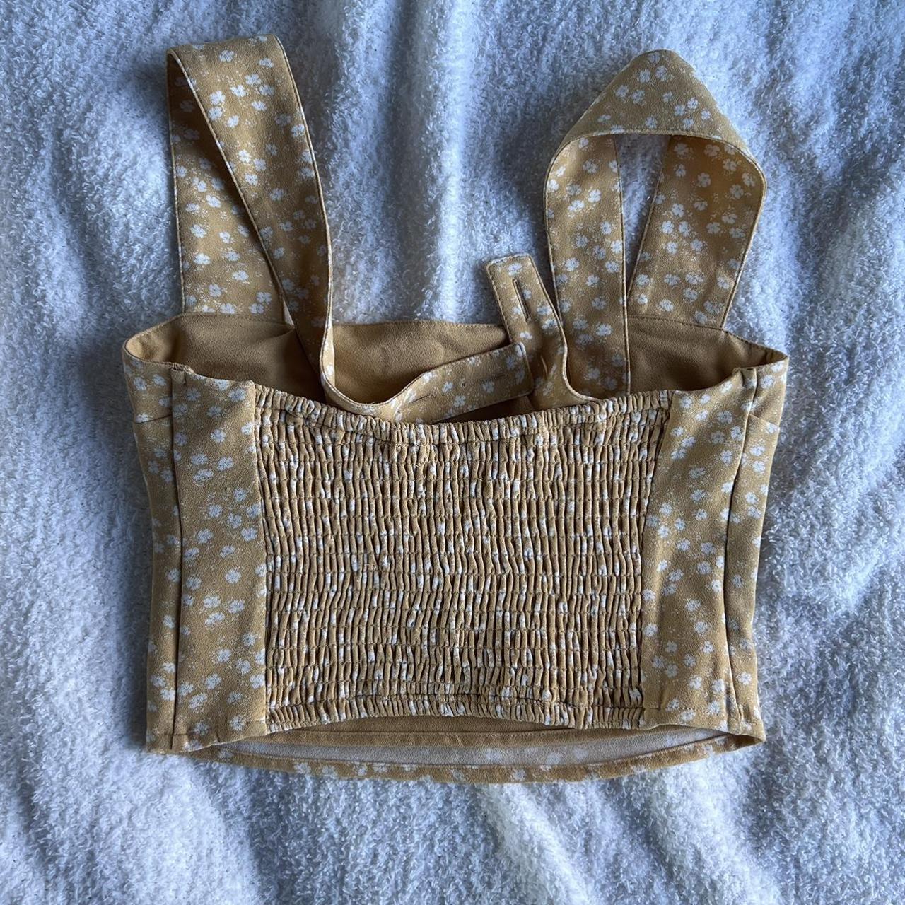 yellow / mustard and white floral top Crop top /... - Depop