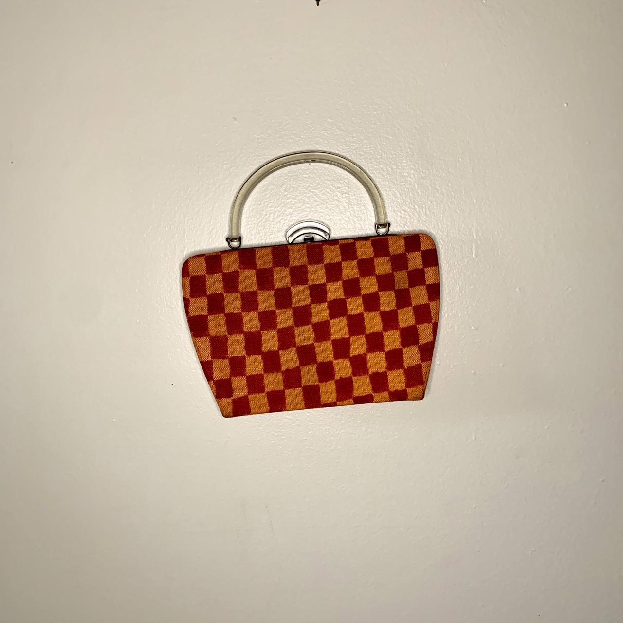 Hand painted pink and orange checker purse with... - Depop