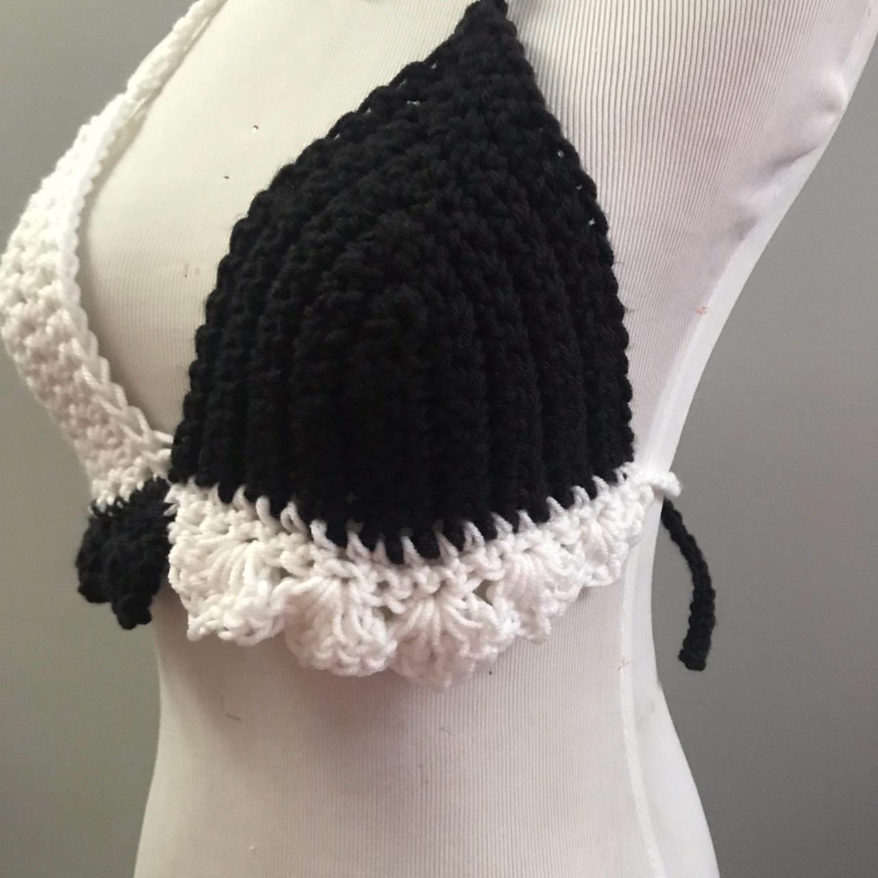 Sexy black and white hand crocheted bra, bralette,... - Depop