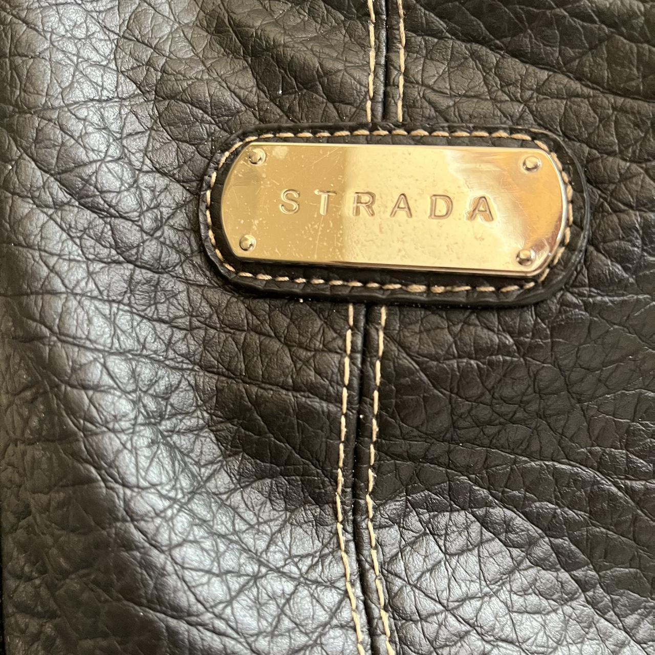 Black leather STRADA shoulder bag with silver... - Depop