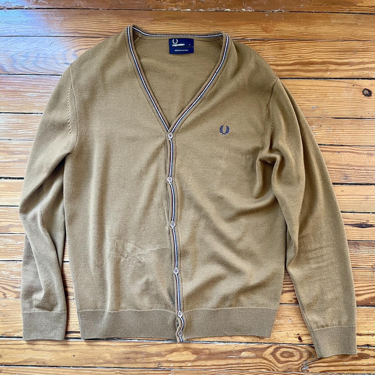 Men’s ochre Fred Perry sweater, merino wool size large - Depop