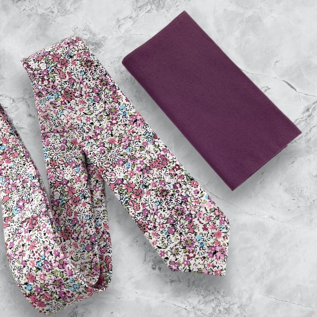 Men’s Fuchsia Ditsy Floral Print Necktie & Silk... | Depop