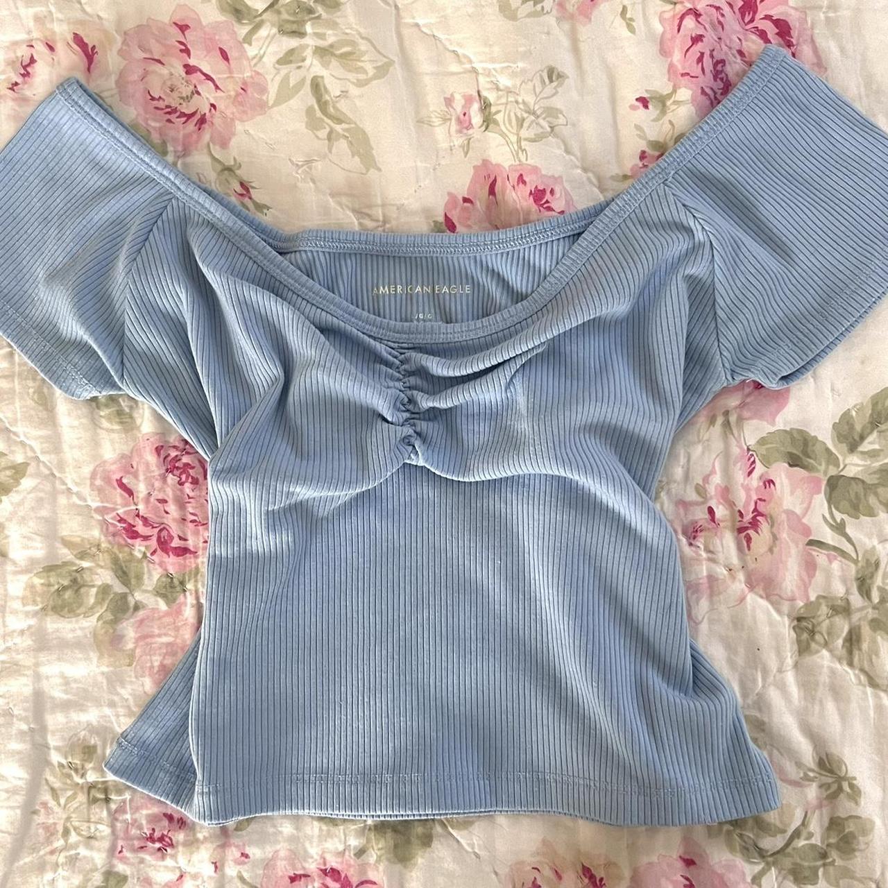 ୨♡୧‿︵ baby blue american eagle shirt off the... - Depop