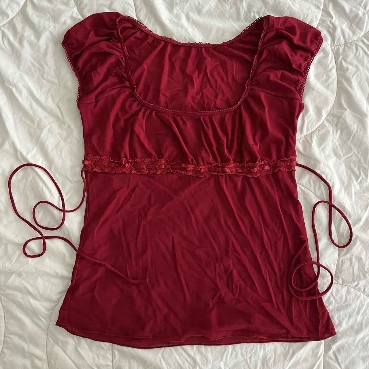 Cute red top with lace details and tie in the back... - Depop