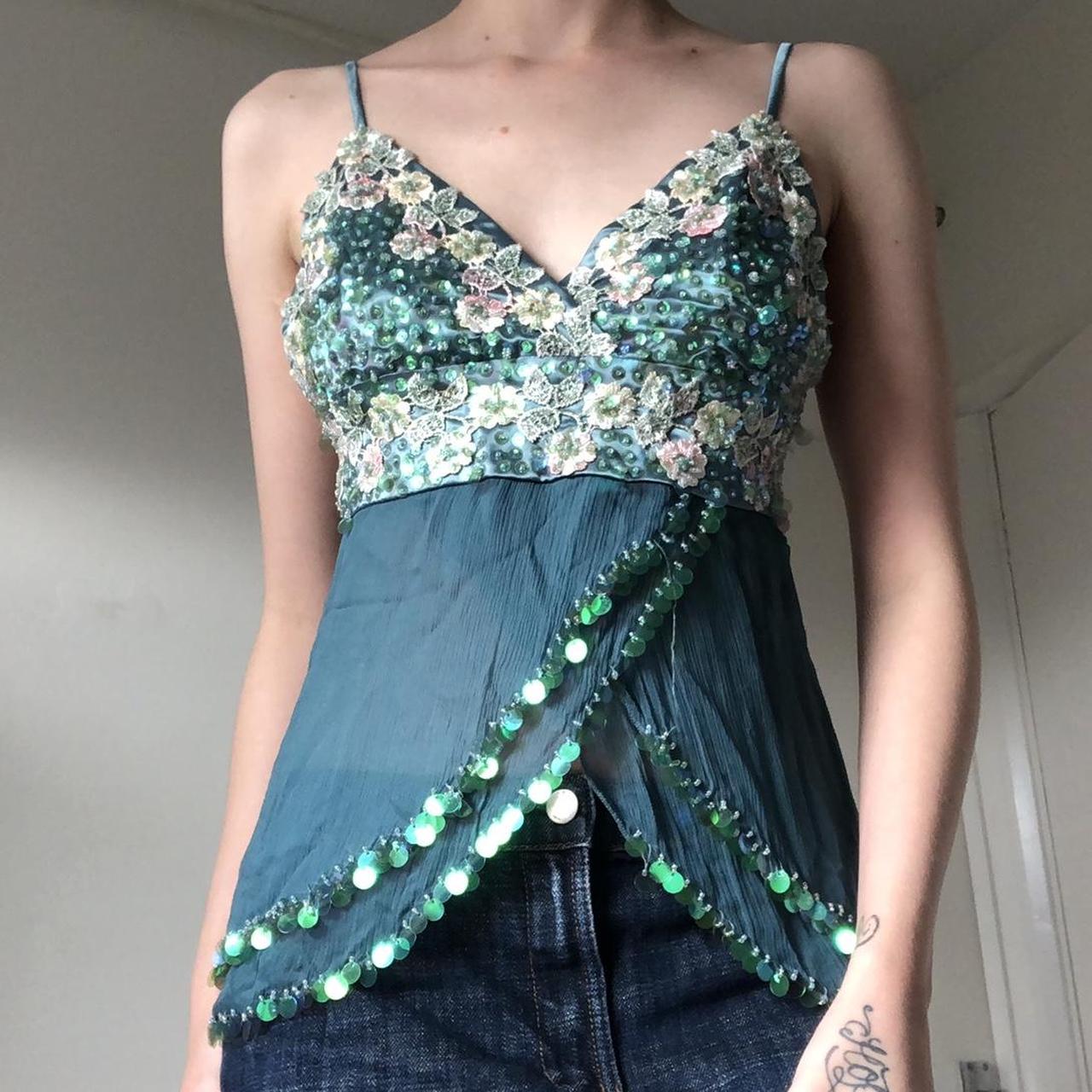 Fairycore top in blue, turquoise, cream and... - Depop