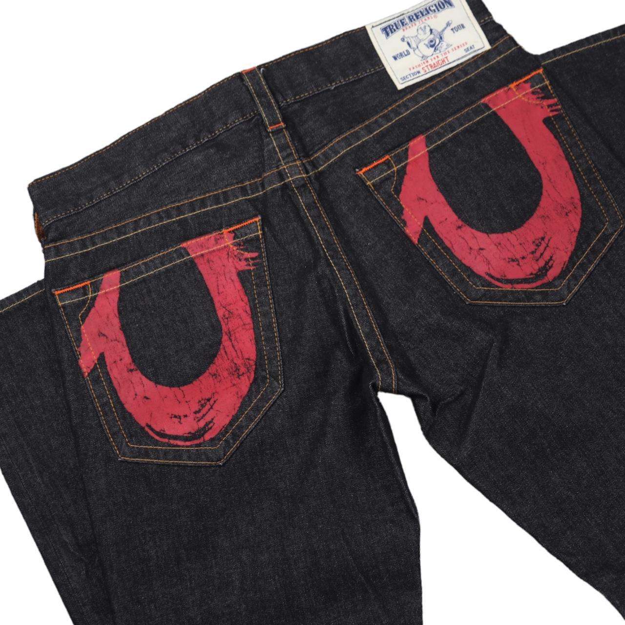 True Religion Men's Black and Red Jeans | Depop