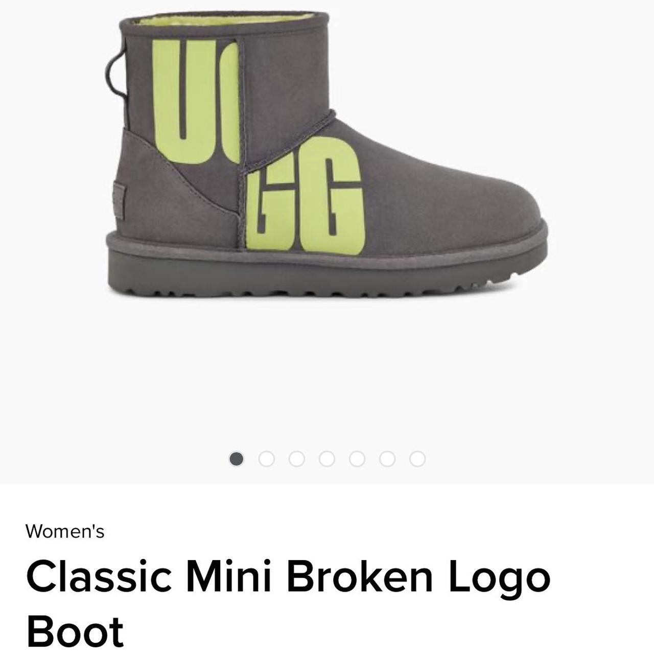 CLASSIC MINI BROKEN LOGO UGGS CHARCOAL/KEY LIME... - Depop