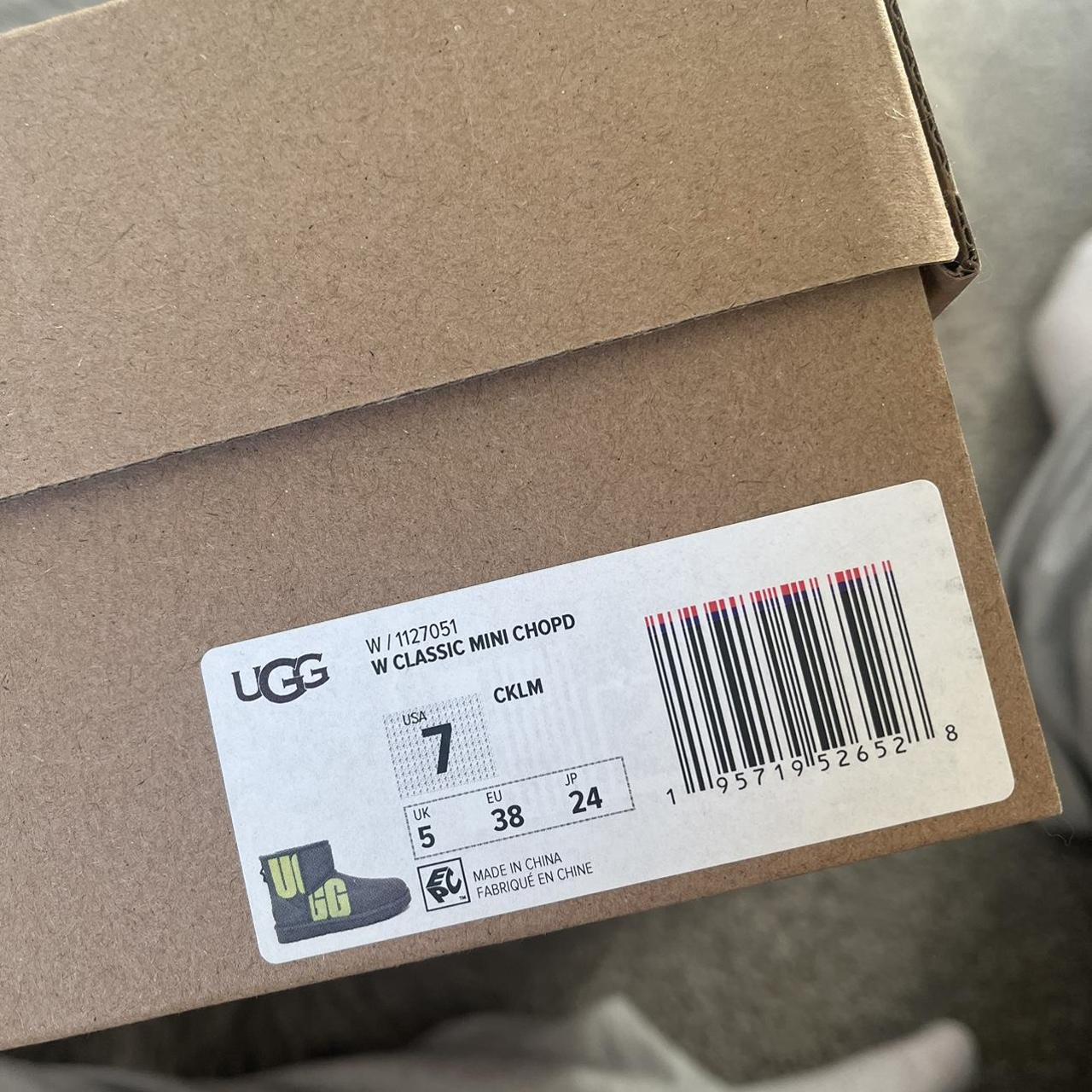 CLASSIC MINI BROKEN LOGO UGGS CHARCOAL/KEY LIME... - Depop