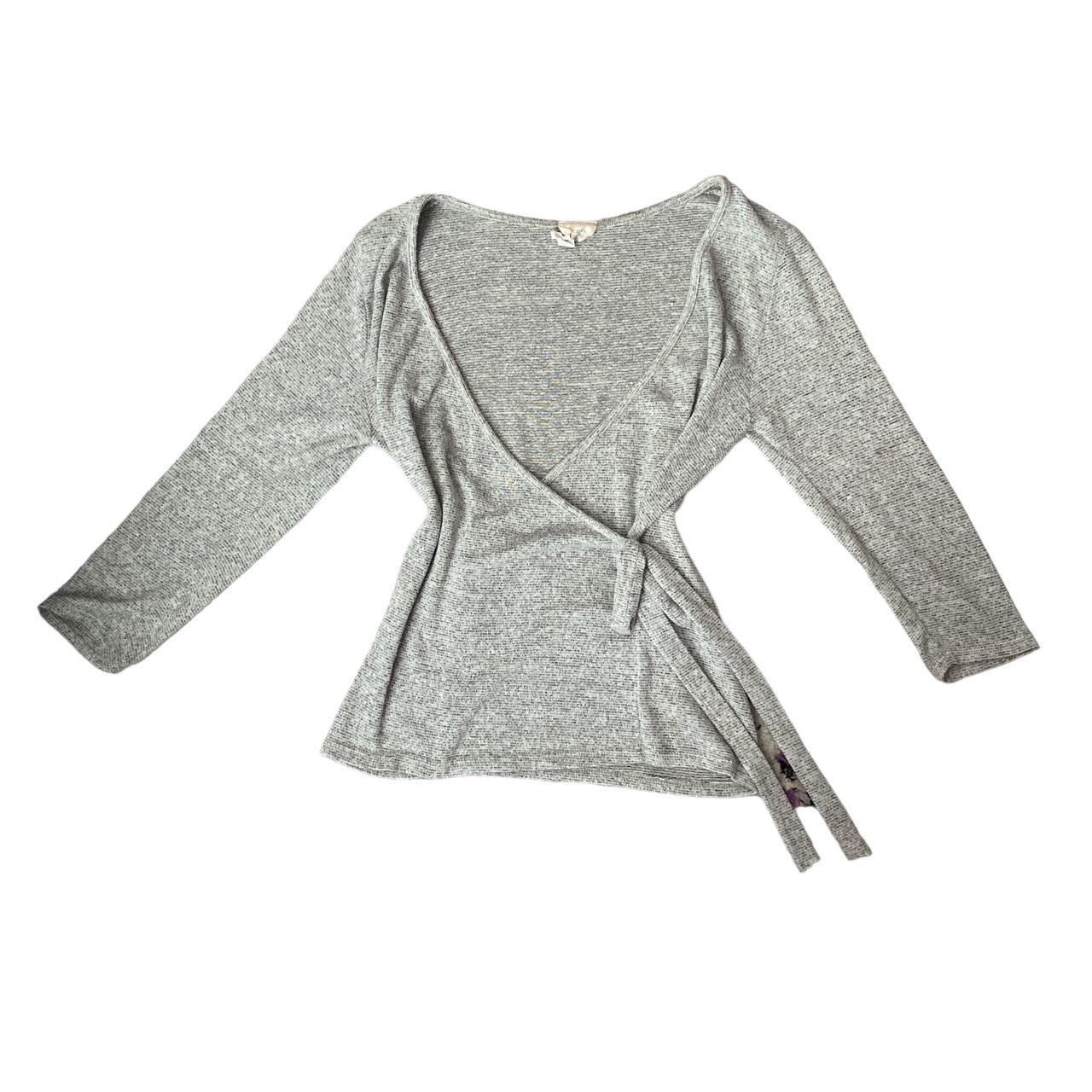 Grey wrap top with a tie in the front (low cut and... - Depop
