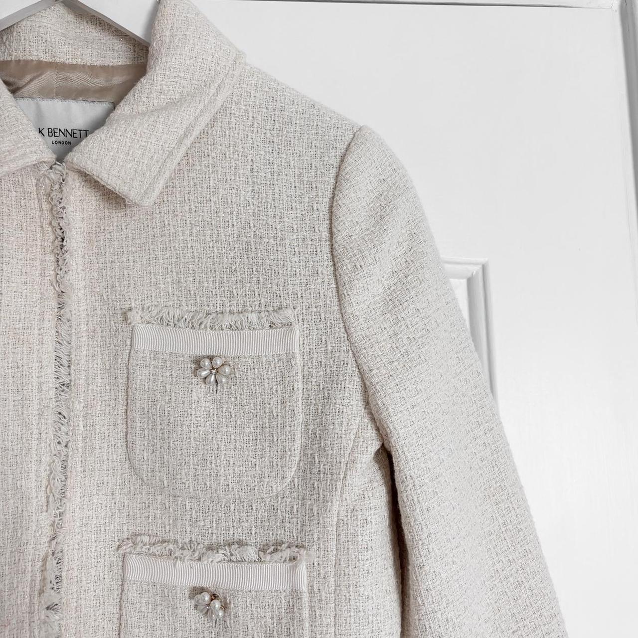 Beautiful LK Bennett white boucle jacket with pearl... - Depop