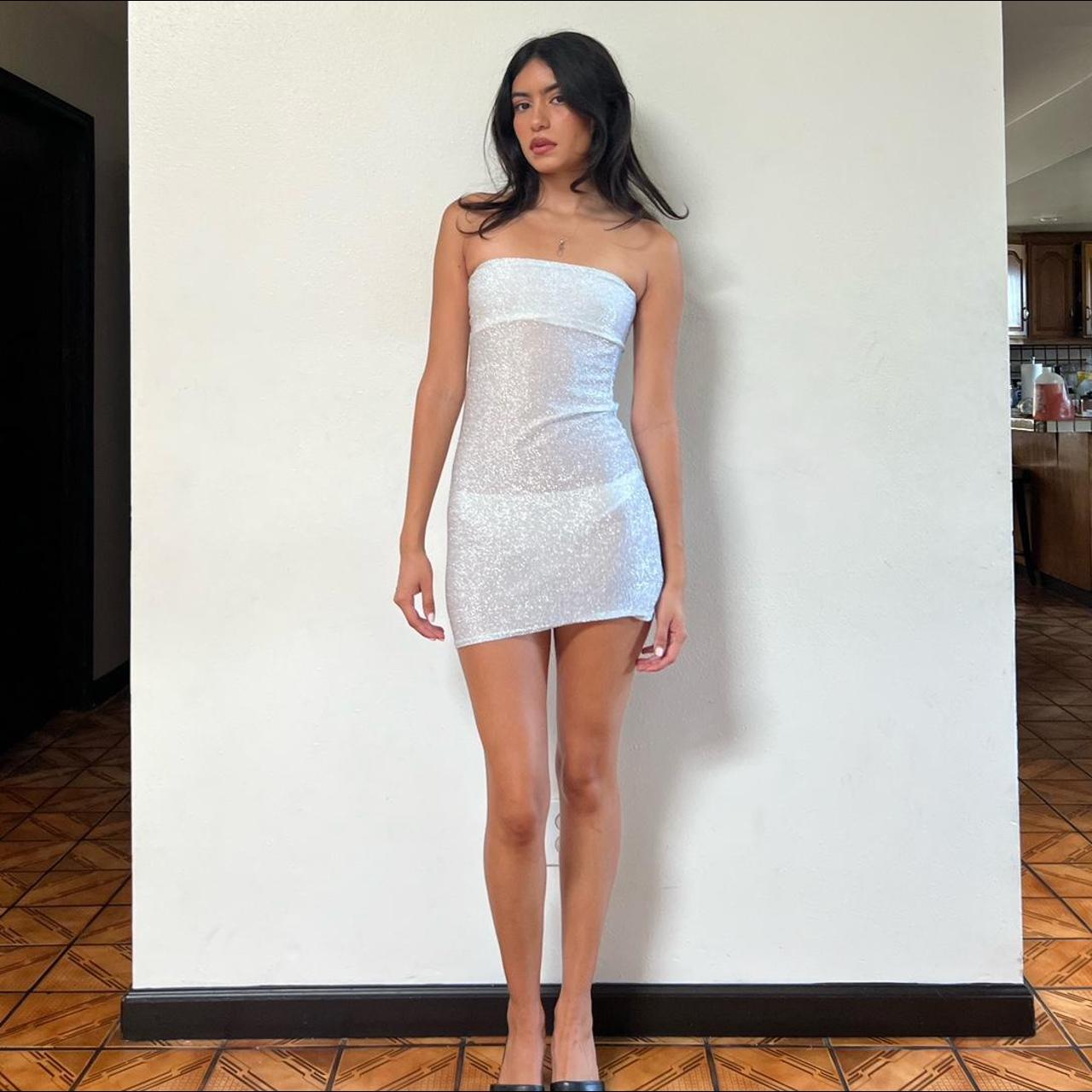 Handmade silver glitter mini dress (semi see... - Depop