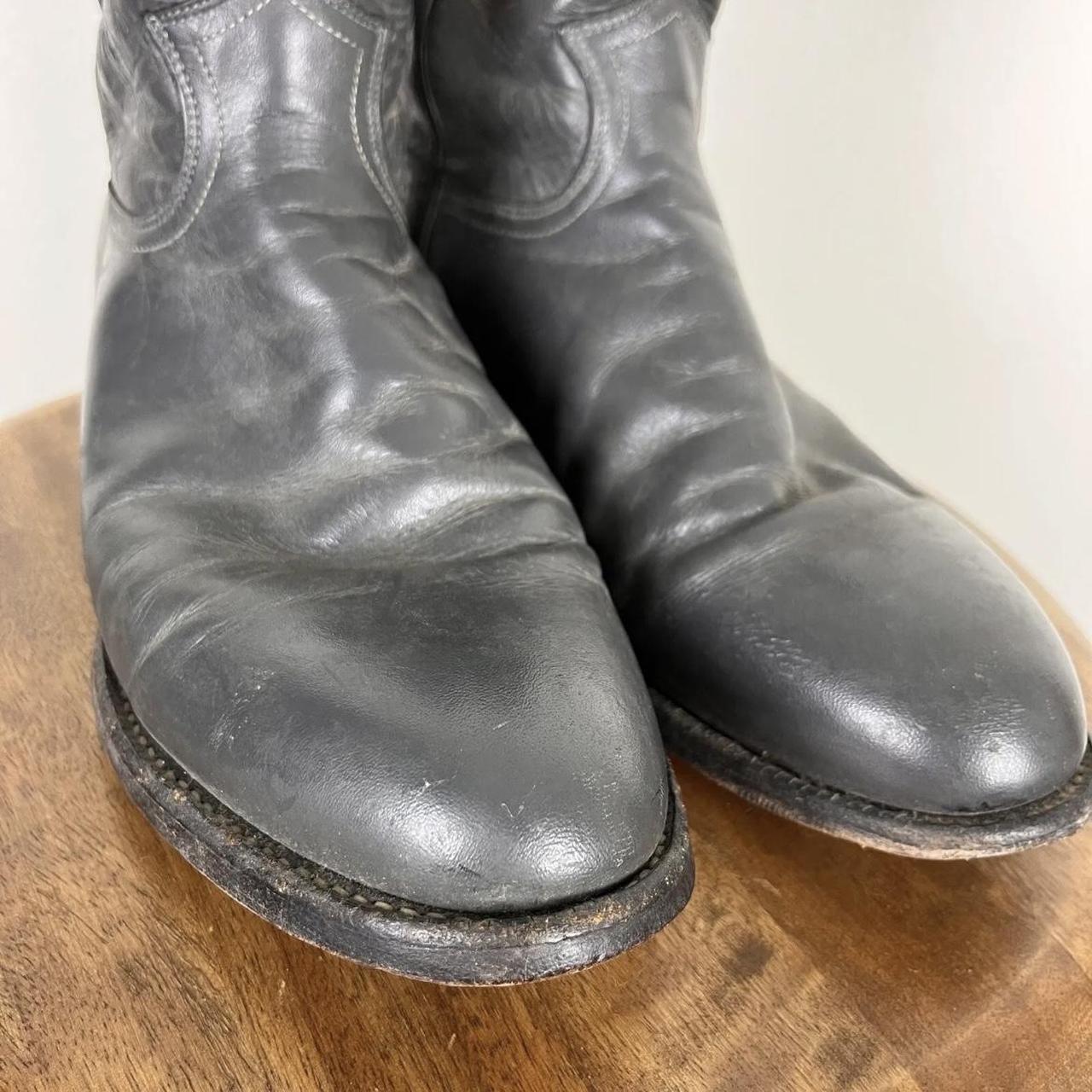 Vintage Justin Boots Gray Leather Round Toe Roper... - Depop