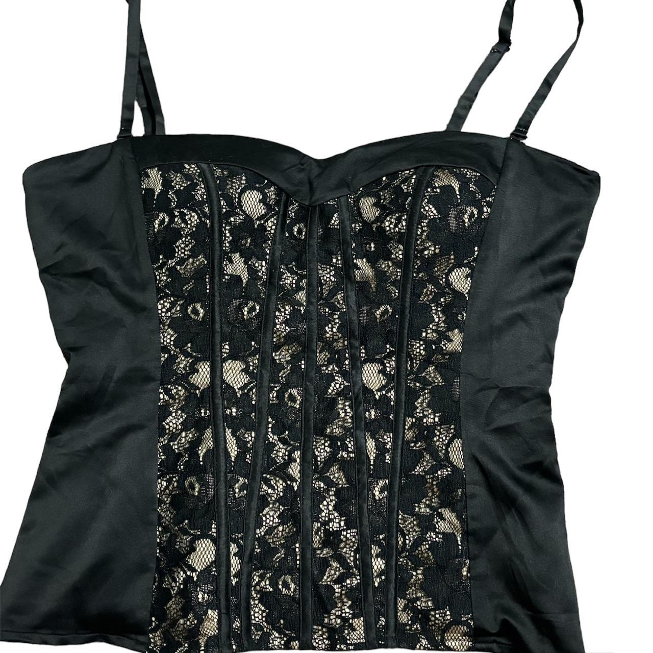 BEBE Black/tan lace corset, satin, size M,... - Depop