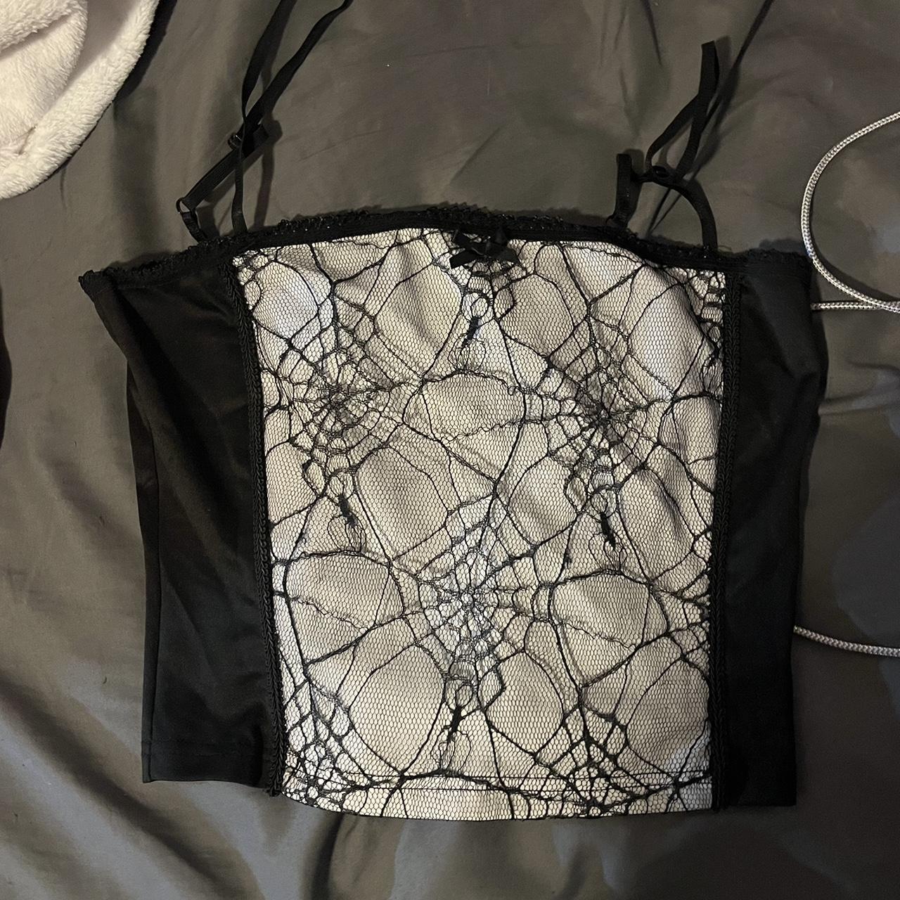 Black and white spider web corset top, zipper in... - Depop
