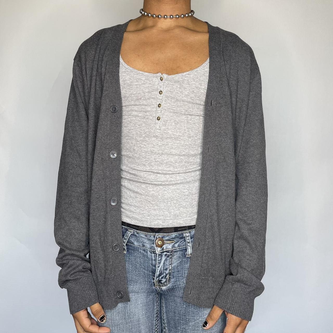 cute basic grey long sleeve button up old navy... - Depop