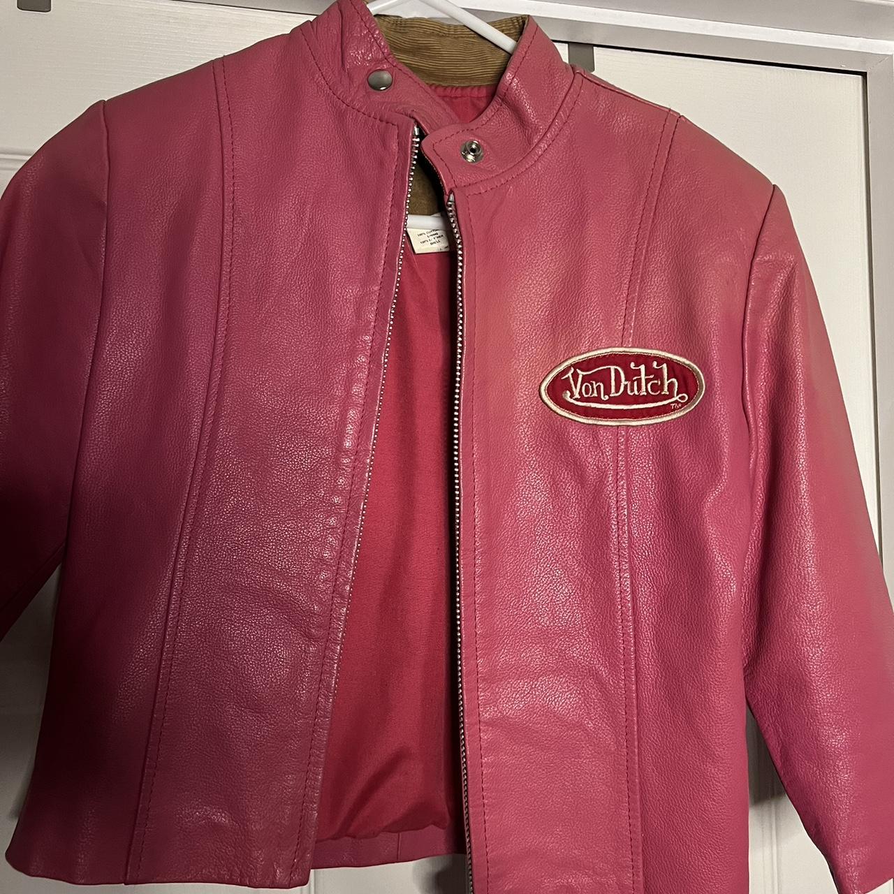 Vintage Pink Von Dutch Leather Jacket Vintage Rare... - Depop