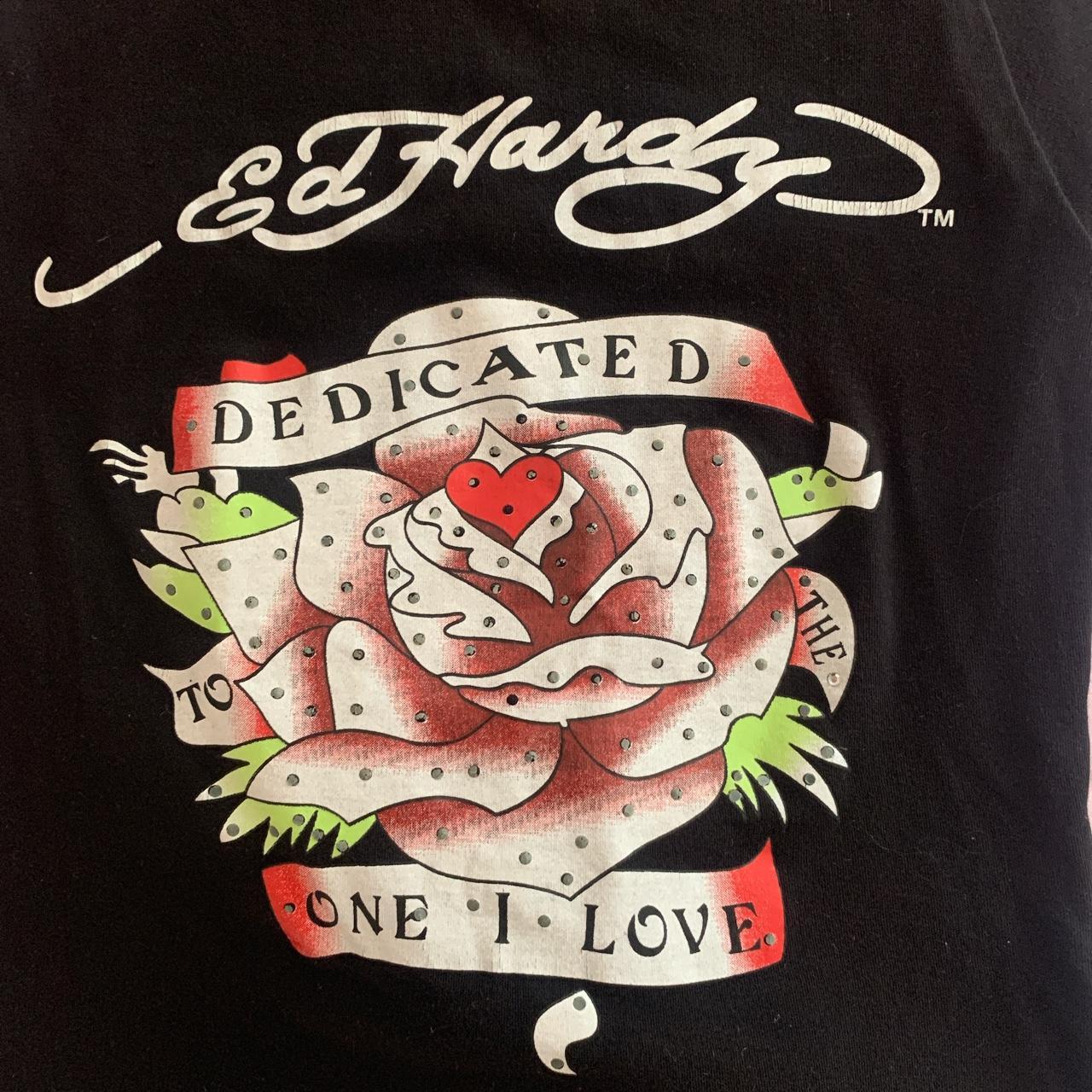 Ed Hardy Women's Black and Red T-shirt | Depop
