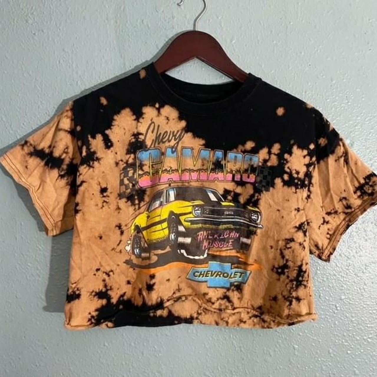 Chevy Camaro GM Black Acid Wash Crop Top. Women's... - Depop