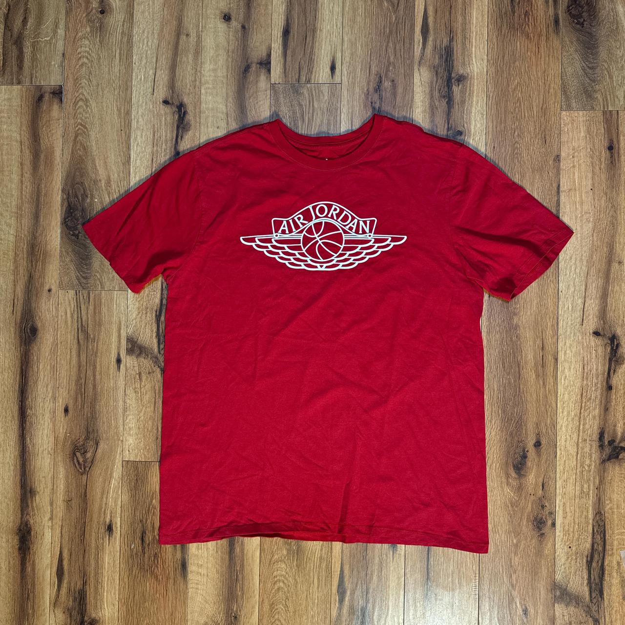 Air Jordan chest logo print red tee, size is XL.... | Depop