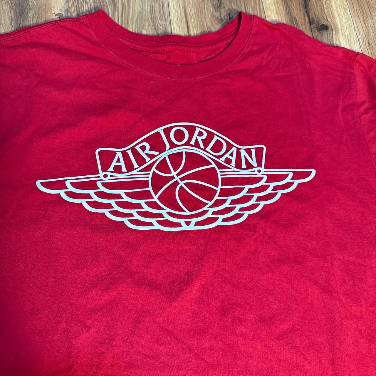 Air Jordan chest logo print red tee, size is XL.... | Depop