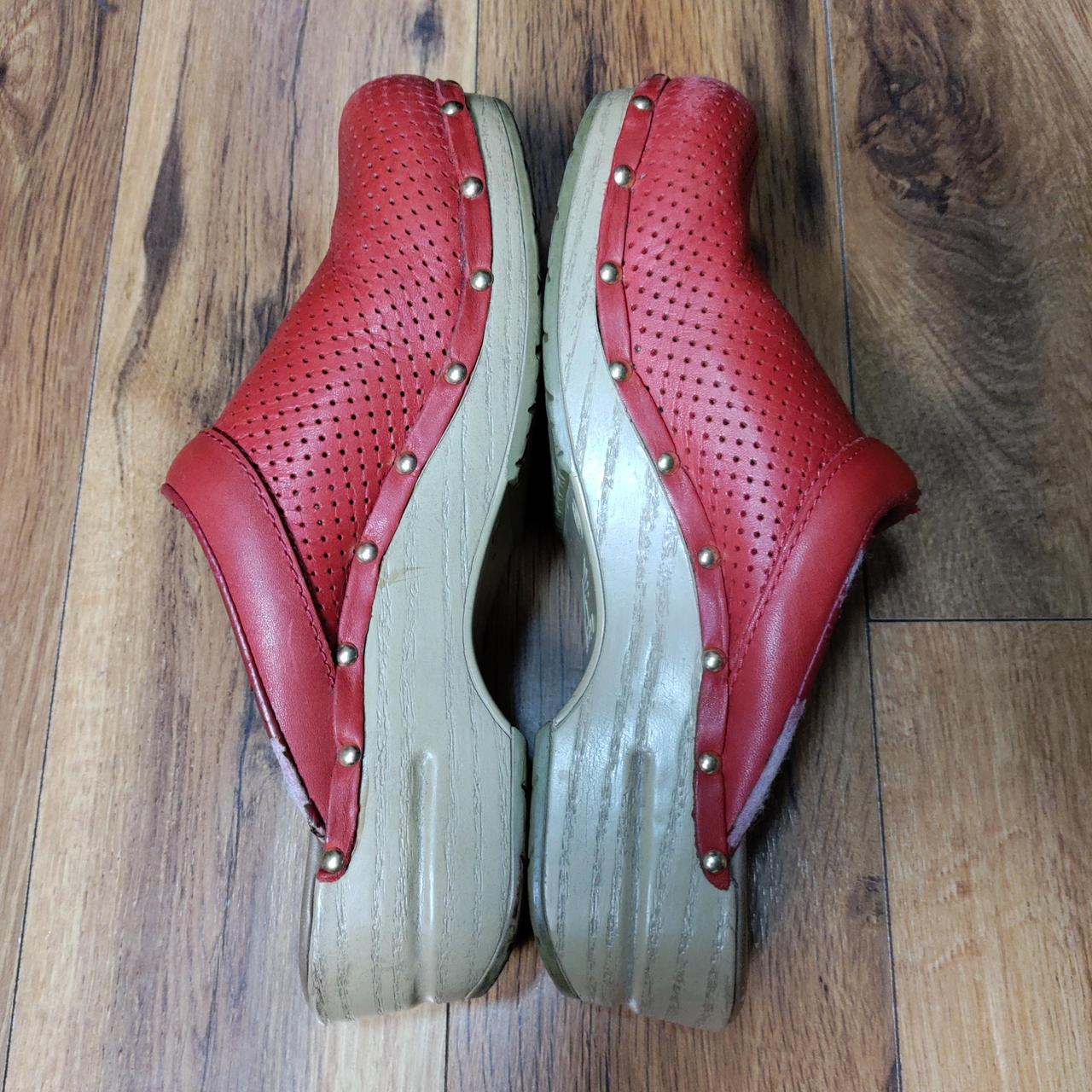 Festive Dansko Red Leather Sonja Clogs W/Gold... | Depop