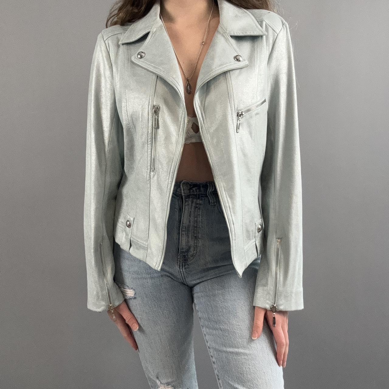 Insight faux leather metallic jacket Moto style... | Depop