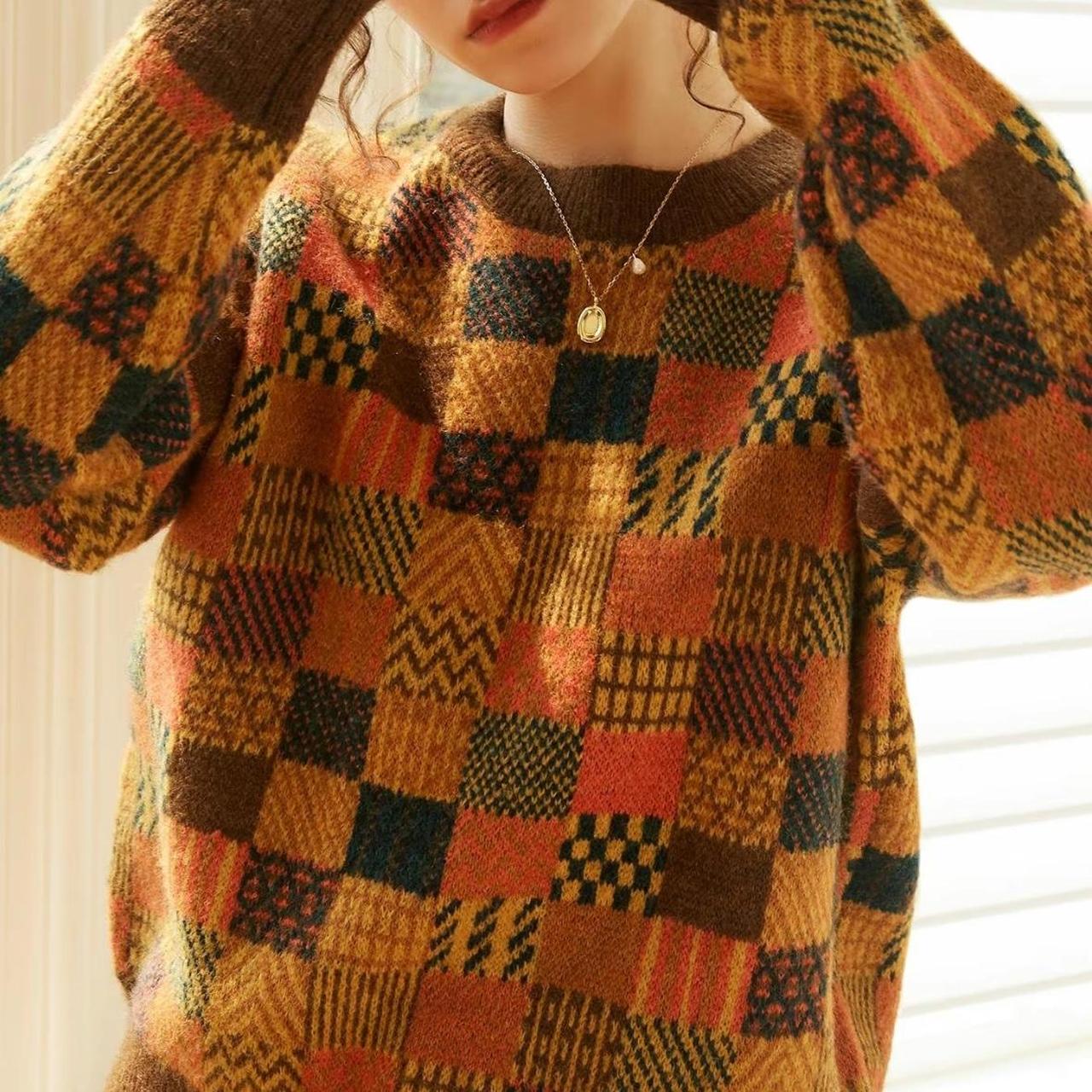 Viral TikTok Sweater Multi-coloured patchwork... - Depop