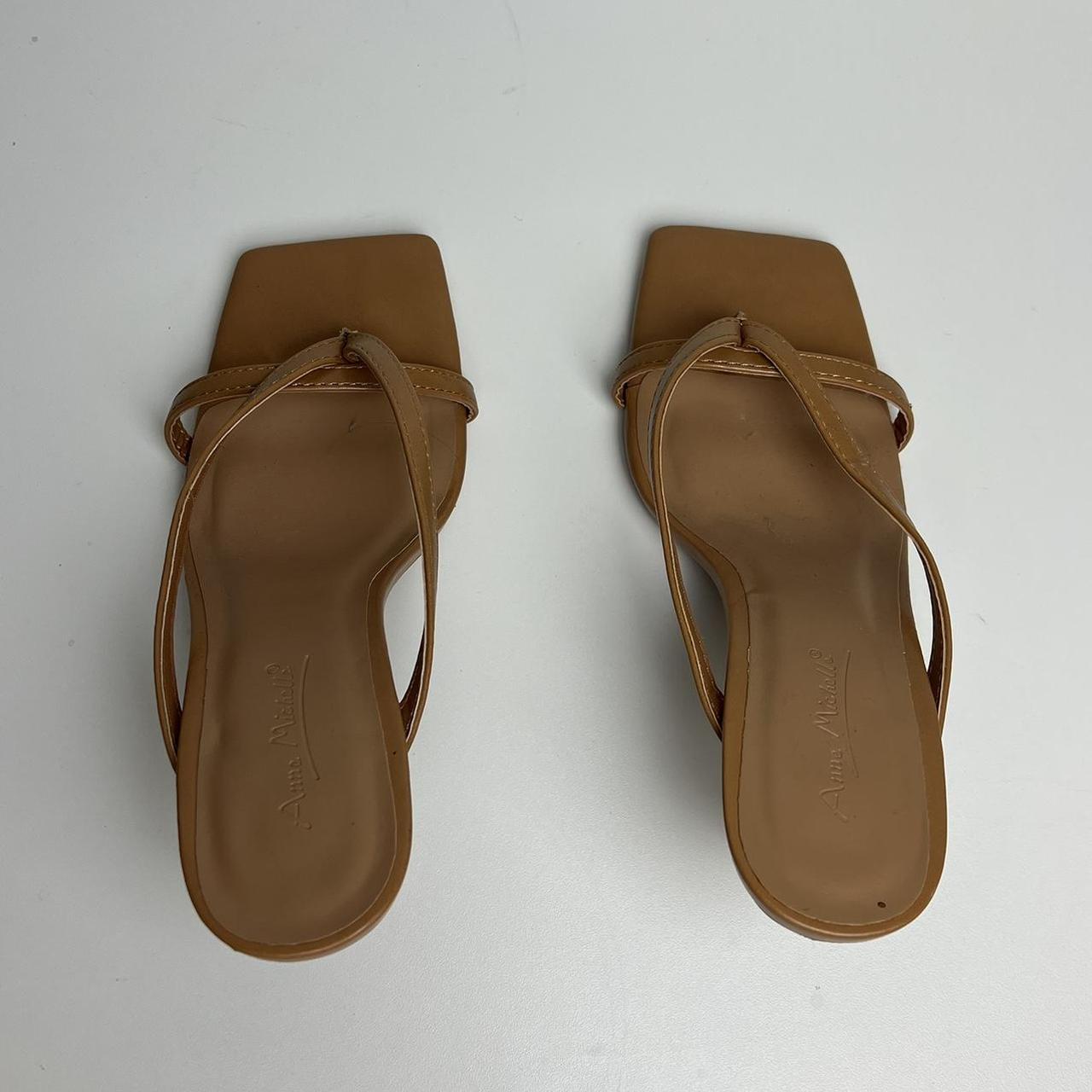 Thong sandals with medium size heels, brown/tan... | Depop