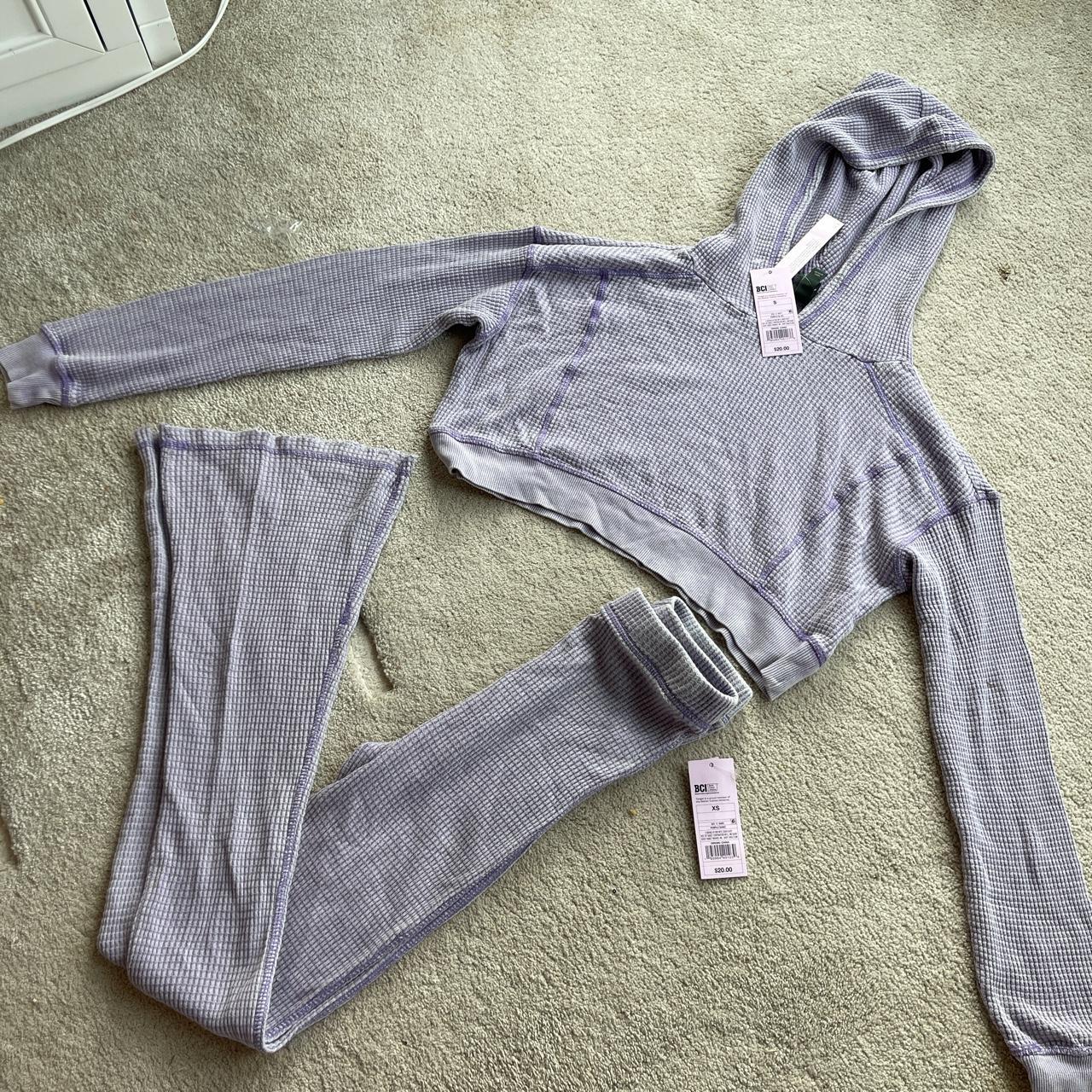 purple waffle sweat set — cropped hoodie and... - Depop