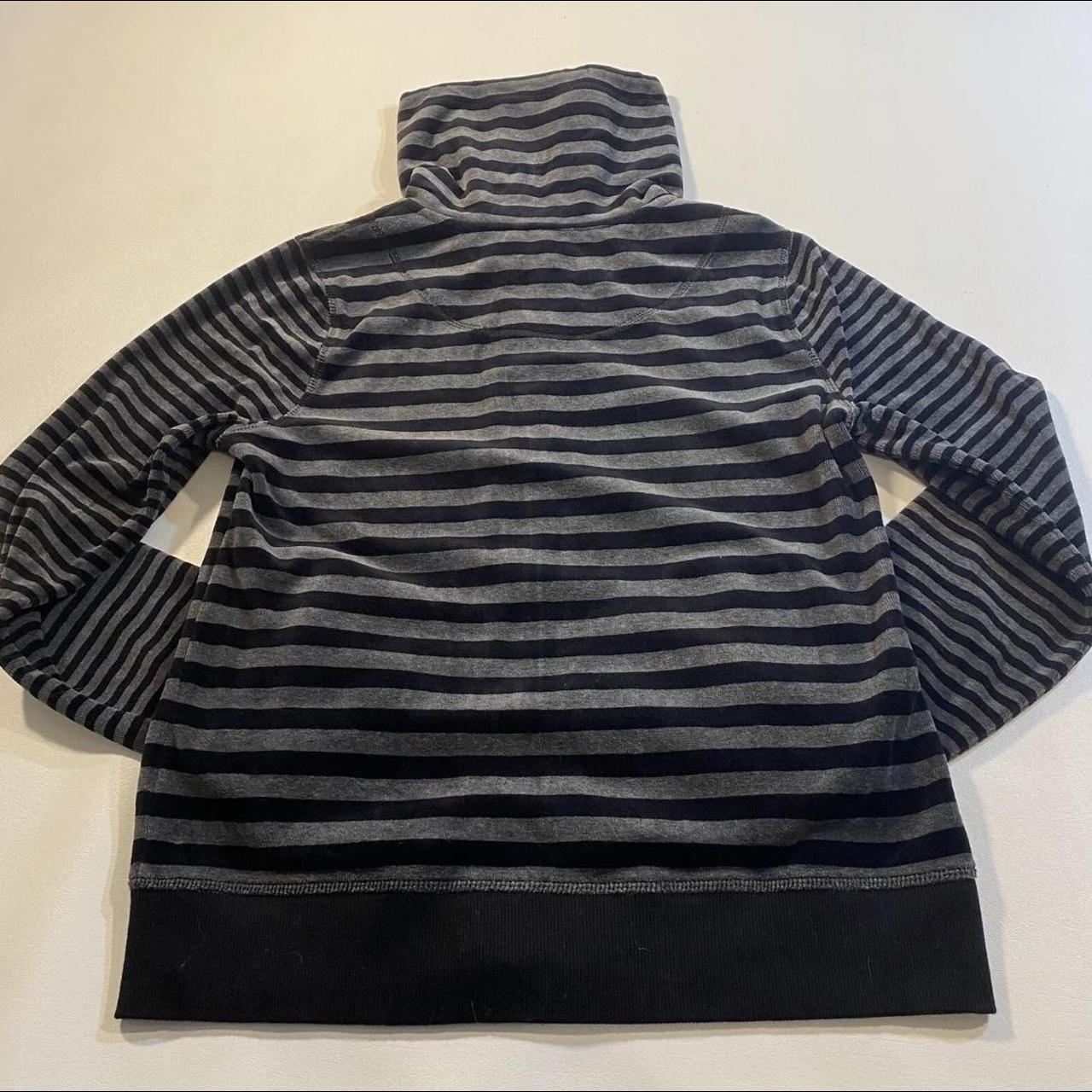 emo black and gray striped velour zip up jacket -... - Depop