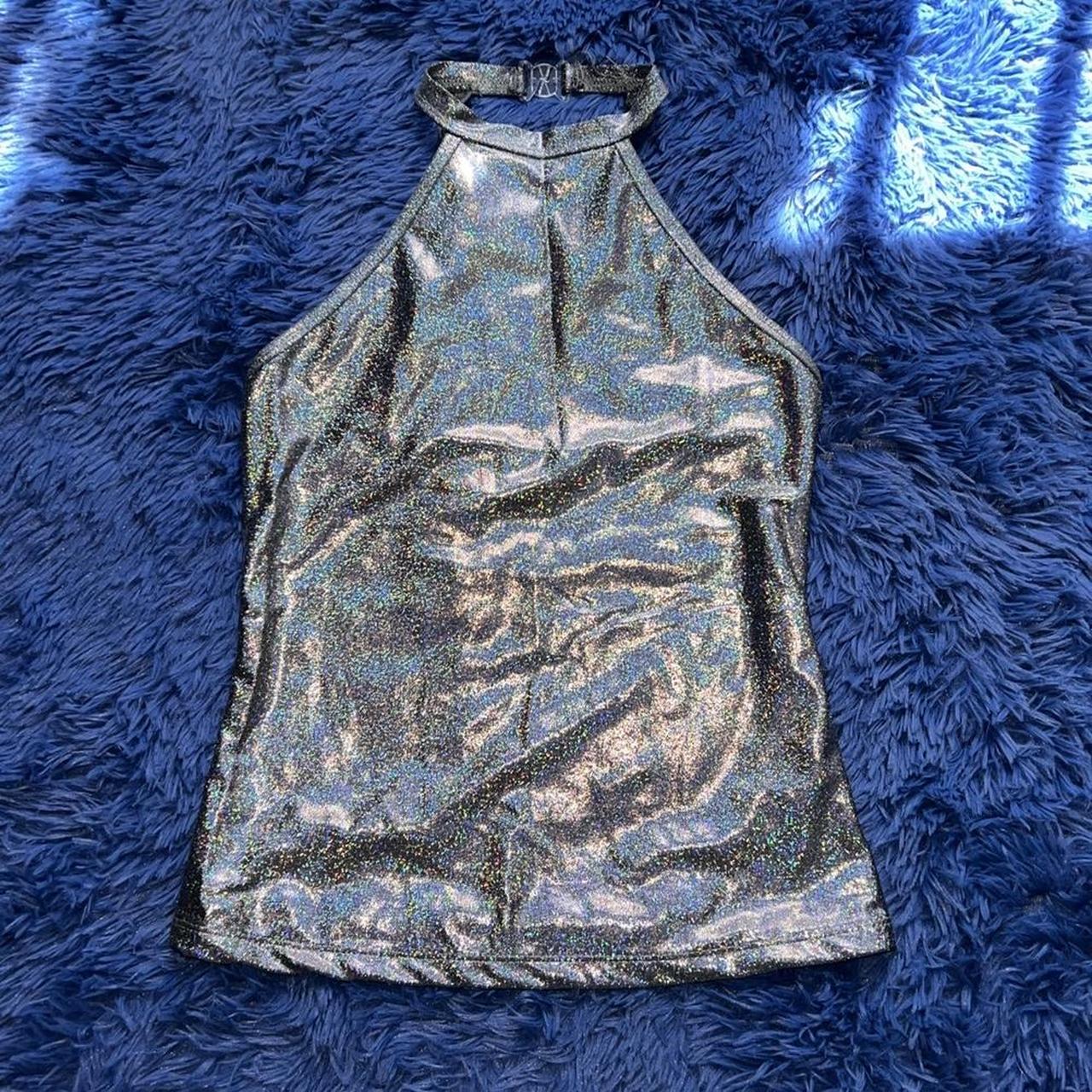 Shiny metallic silver Rave top Size medium Perf... - Depop