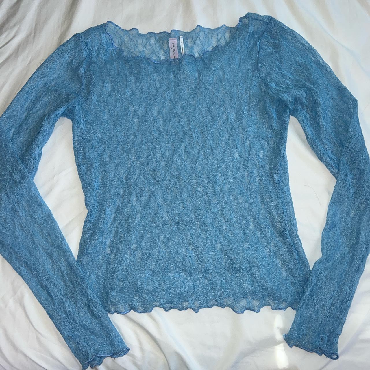 Super cute Light blue sheer lace top from UO Size... - Depop