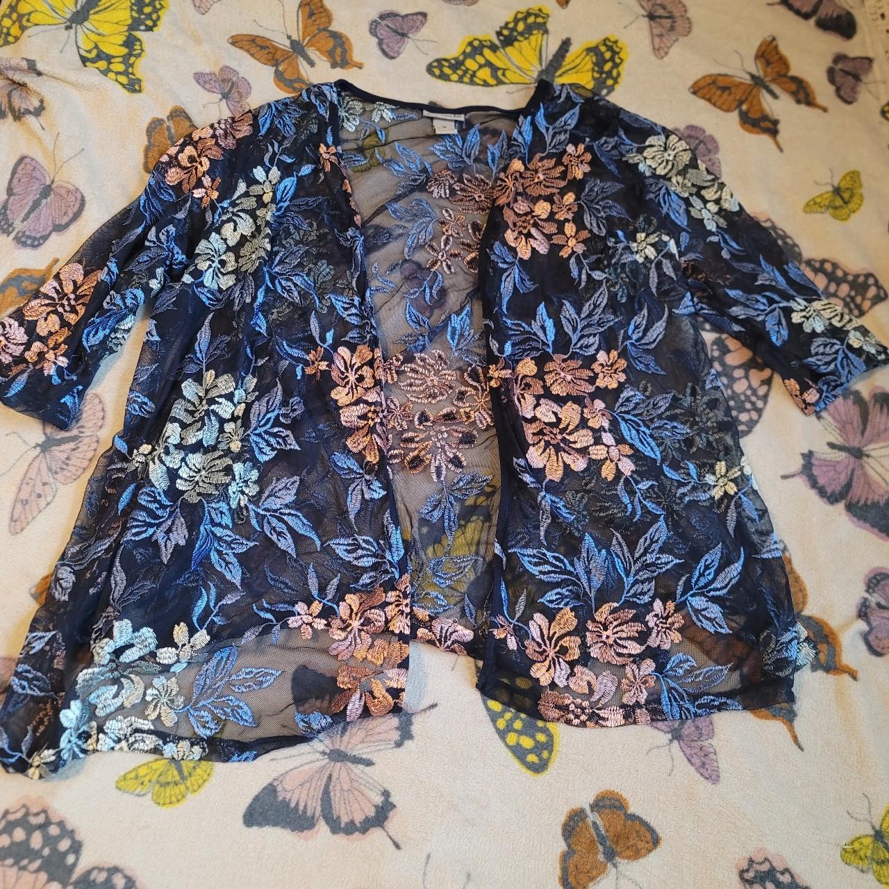 Blue embroidered Beach/swim cover or shawl - Depop