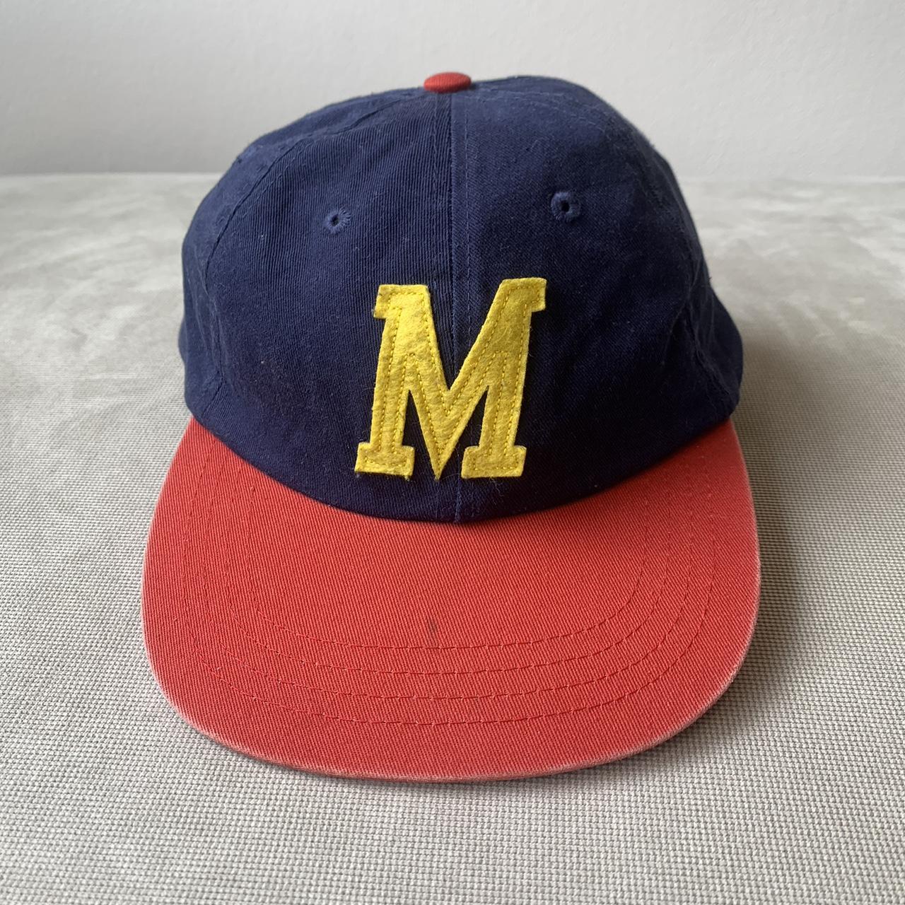 Misfit ‘M’ Cap six panelled cap in red, navy and... - Depop